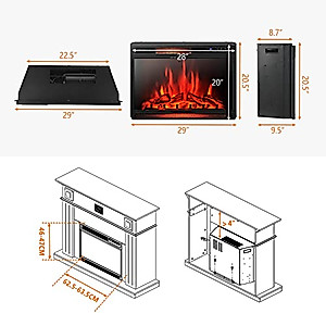 28 Inch Electric Fireplace with LED Realistic Flame Effect, Small Fireplace Insert with Remote 0.5H to 6H Timer Safety Overheat Protection, Fireplace Heater for Living Room Home Office, 1350W/900W