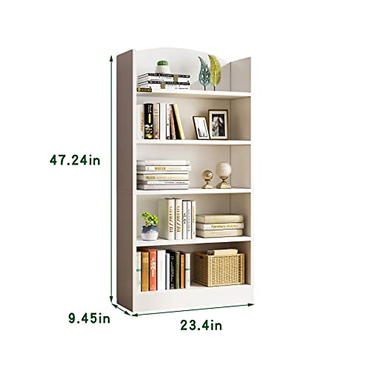 ALISENED 5 Shelf Bookcase, 47" Wood Tall Bookshelf and Bookshelves, Multifunctional Storage Organizer Shelving for Bedroom Library Living Room Home Office, White