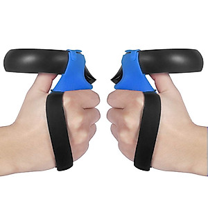 Hooshion 3 Set Handle Non-Slip Silicone Protective Case Joystick Cap Anti-Drop Leather Hand Strap for Oculus Quest/Rift S VR Headset (Blue)