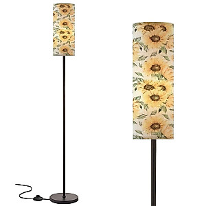 RZNTJHUINA Modern Standing Lamps Watercolor Sunflower Boho Floral Leaves Rustic Style Minimalist Floor Lamp Metal Pole Lamp with Linen Lampshade for Bedroom Living Room Office Nursery Reading