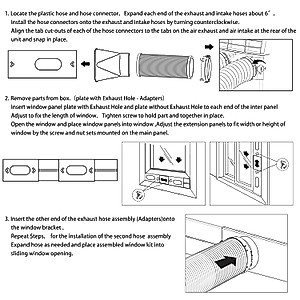 gulrear Sliding Door Air Conditioner Kit with Dual Hose Adjustable Length from 25" to 95" Suitable for 5.9" diameter Exhaust and intake Dual Hose Portable AC Sliding Glass Door Vent Kit