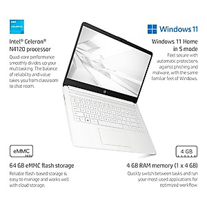 HP Newest 14" Ultral Light Laptop for Business. Intel Quad-Core N4120(> N4020), 8GB RAM, 192GB Storage, 1 Year Office 365, (64GB eMMC+128GBSD Card) Webcam, HDMI, WiFi, USB-A&C, Win 11 S/OLY