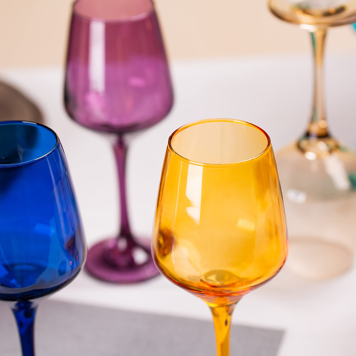 SUNNOW 12 Ounce Multicolor Crystal Wine Glass,for Home Dinning, Bar and Party,6 Pack