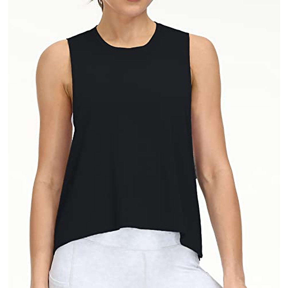 THE GYM PEOPLE Women's Open Cross Back Workout Tank Tops Loose Fit Sleeveless Yoga Running Shirts Black