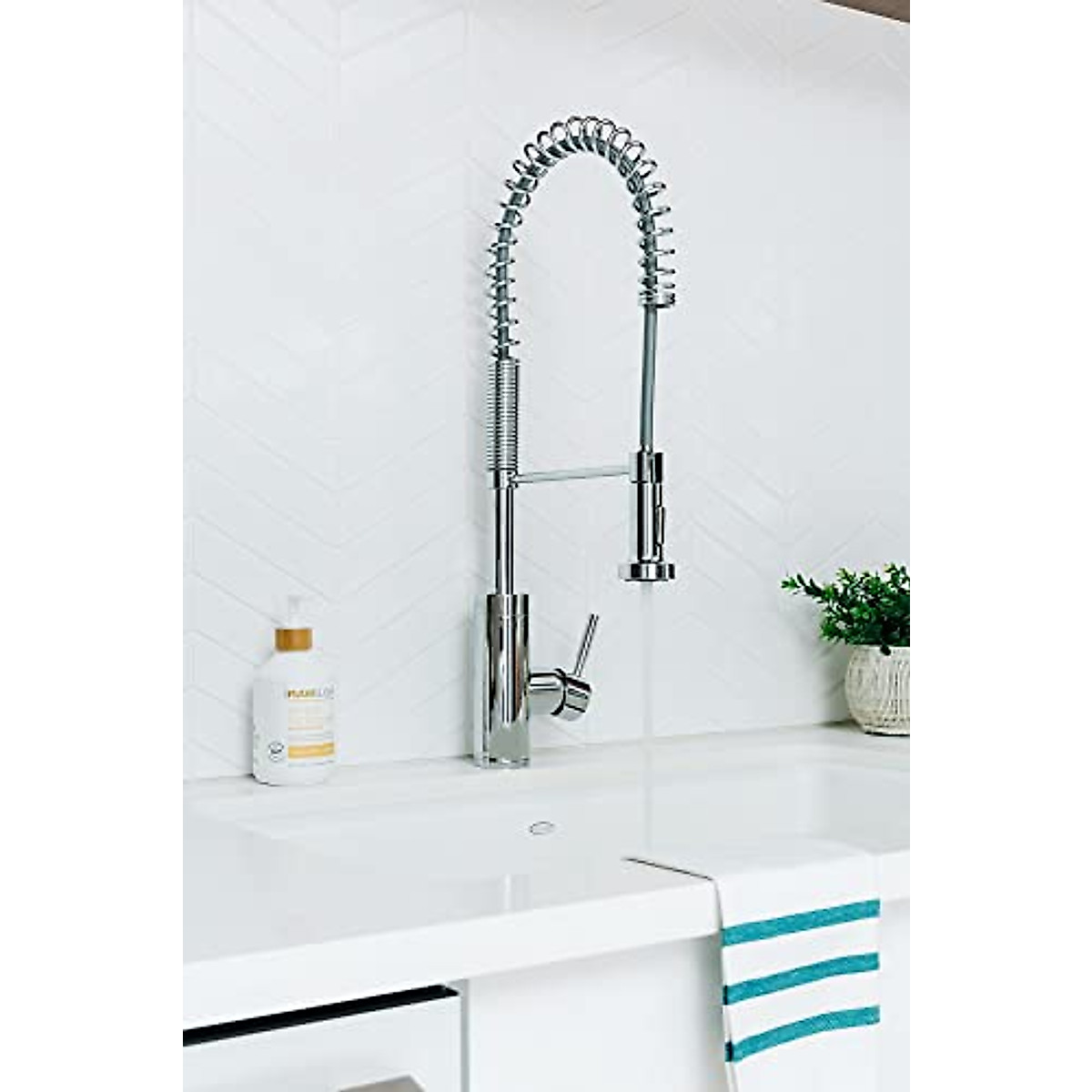 Miseno MNO281SS Miseno MK281A Professional Series Pre-Rinse Kitchen Faucet with Multi-Flow Spray Head - Includes Optional Deck Plate
