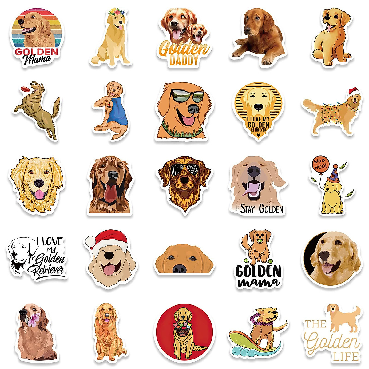 Cute Golden Retriever Stickers Pack, 50PCS Dog Stickers for Kids Teens Adults, Asverbet Waterproof Stickers for Water Bottle Laptop Phone Luggage