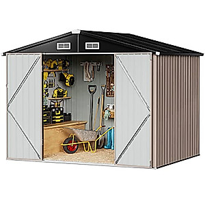 Aoxun Outdoor Storage Shed Waterproof, 4X 6FT and Garden Shed for Bike, Garbage Can, Tool, Lawnmower, Outdoor Metal Shed for Backyard, Patio, Brown