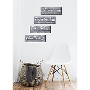 Joyhawk 4 Pieces Wall Decor Signs, THIS IS US, TOGETHER, BLESS THIS HOME, FAMILY Rustic Wooden Farmhouse Wall Art Décor For Living Room Bedroom Kitchen, , 4.7 x 13.8 Inch(Grey)
