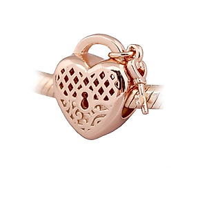 MiniJewelry Love You Lock Heart Charm for Bracelets Necklaces Pendants Key to Heart Sterling Silver Charm Mom Auntie Girlfriend Girls Women Family Birthday Christmas, Rose Gold