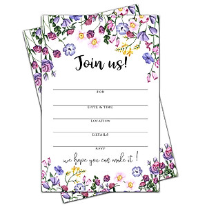 mermermu Join Us Invitations with Envelopes - Purple Wildflowers All Occasion Invitations For Bridal or Baby Shower, Wedding, Engagement, Birthday, Anniversary, 25 Invites With Envelopes - 008JOIN