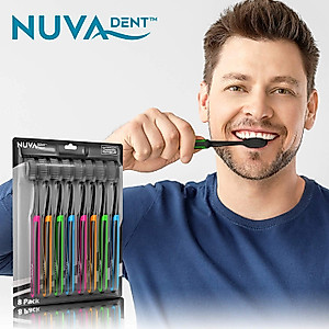 Nuva Dent Charcoal Toothbrushes Medium - Charcoal Toothbrush, Activated Charcoal Toothbrush Super Soft, Toothbrush Charcoal, Teeth Whitening Charcoal Tooth Brush - Adults & Kids - 8 pc, Medium