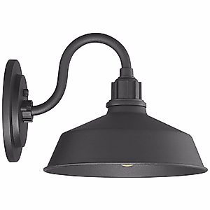 Franklin Iron Works Arnett Rustic Industrial Farmhouse Outdoor Barn Light Fixture Black Dusk to Dawn Gooseneck 10 1/2" for Exterior Deck House Porch Yard Patio Outside Garage Front Door Garden