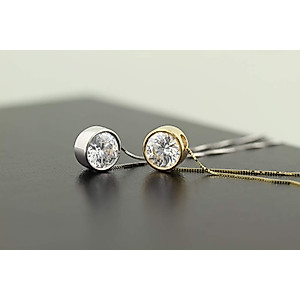 GNGJewel CZ Collection Solid 14k White or Yellow Gold Bezel-Set Pendant Necklace, 18" Box Chain (2cttw, YellowGold)