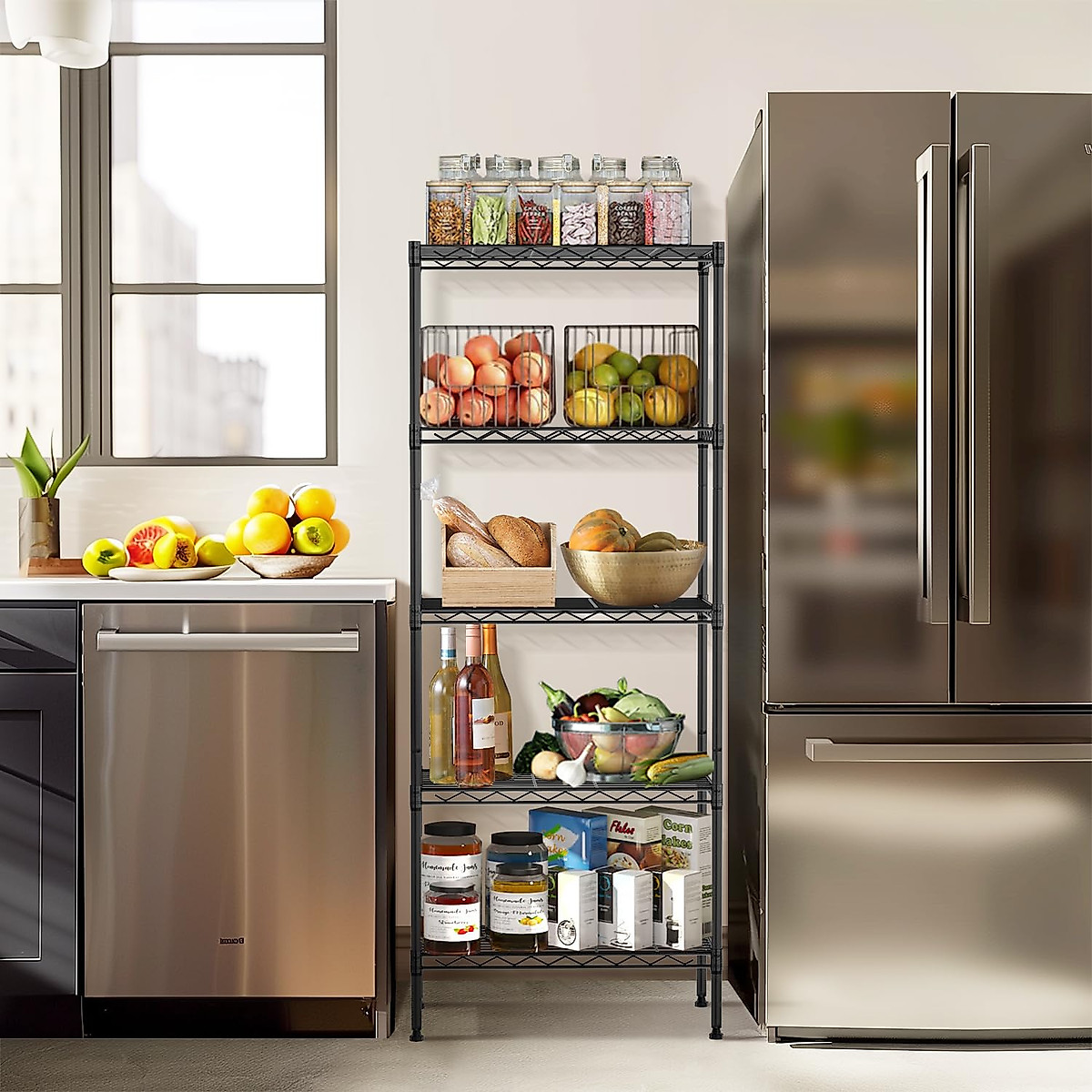 5-Tier Wire Shelving Unit Storage Shelves Heavy Duty Metal Shelf 24"L x 14"W x 60"H Utility Steel Organizer Rack NSF Garage Shelving with Leveling Feet for Kitchen, Garage, Bathroom, Laundry, Black