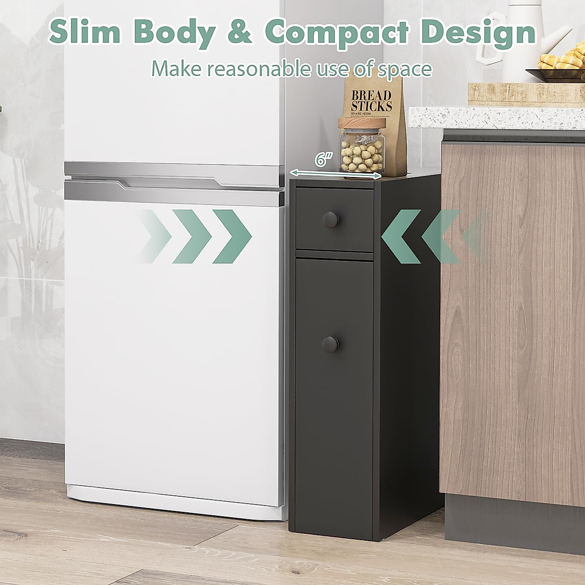 DORTALA Free Standing Bathroom Floor Storage Cabinet w/Drawer Double Door, Kitchen Cupboard, Wooden Entryway Storage Cabinet, 24" x 12" x 31.5"(L x W x H), Black