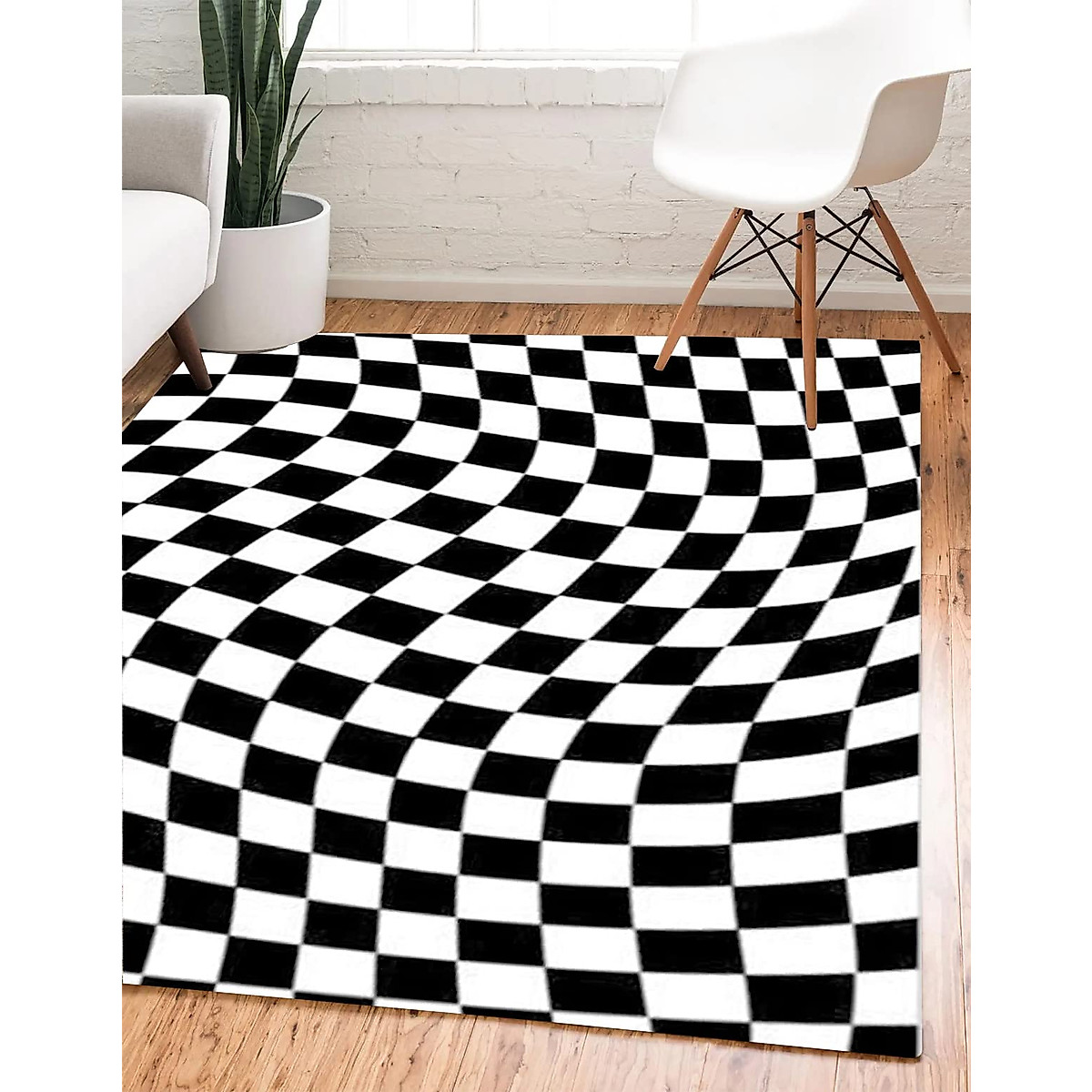 Black and White Moroccan Checkered Area Rug for Living Room 3x5ft Small Kitchen Runner Rugs Durable Bathmat Laundry Mat Machine Washable Home Office Carpet