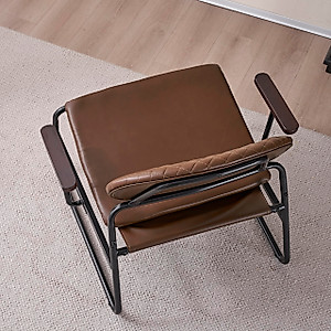 Tiophome Accent Metal Frame, PU Leather Upholstered Comfy Oval Back with Lattic, Side Leisure Lounge Arm Chairs Armchairs for Living Room, Bedroom, Dark Brown, Extra Large