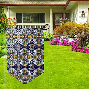 Mexican Talavera Tile Pattern Premium Garden Flags - Garden Decoration Flags/Yard Decoration Flags/Outdoor Garden Flags/Two Shapes Available