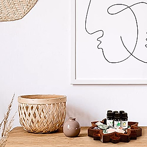 Lotus Mandala Crystal Tray Wooden Crystal Holder for Stones Lotus Shape Crystal Display Tray Wood Jewelry Plate Shelf Healing Crystal Organizer Large Bowl Decor for Gemstones, 7.9 x 7.9 Inch, Brown