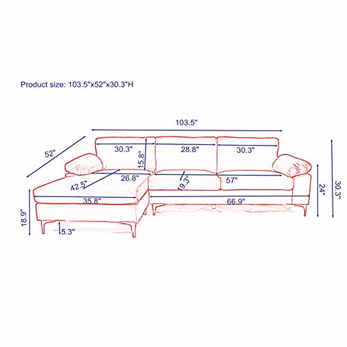 Sectional Couch Sofa for Living Room,Modern Futon Sofa Chaise L-Shape with Arm-Pillows & Metal Legs,Left Hand Facing,Up to 5-Seat Capacity Sleeper Sofa (Velvet Black)