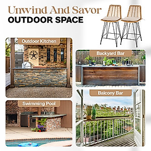 IDZO Rattan Counter Height Bar Stools Upgraded, 36.5" Tall, 400lbs Weight Endurance, Steel Frame, Plush Cushions, Ideal as a Bar Stools Set of 2