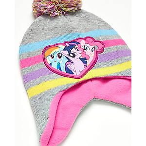 Hasbro My Little Pony Girls Winter Hat and 2 Pair Gloves or Mittens (Toddler/Little Girls), Size Age 2-4, Grey, Pink Design - Age 2-4 - Mittens Set