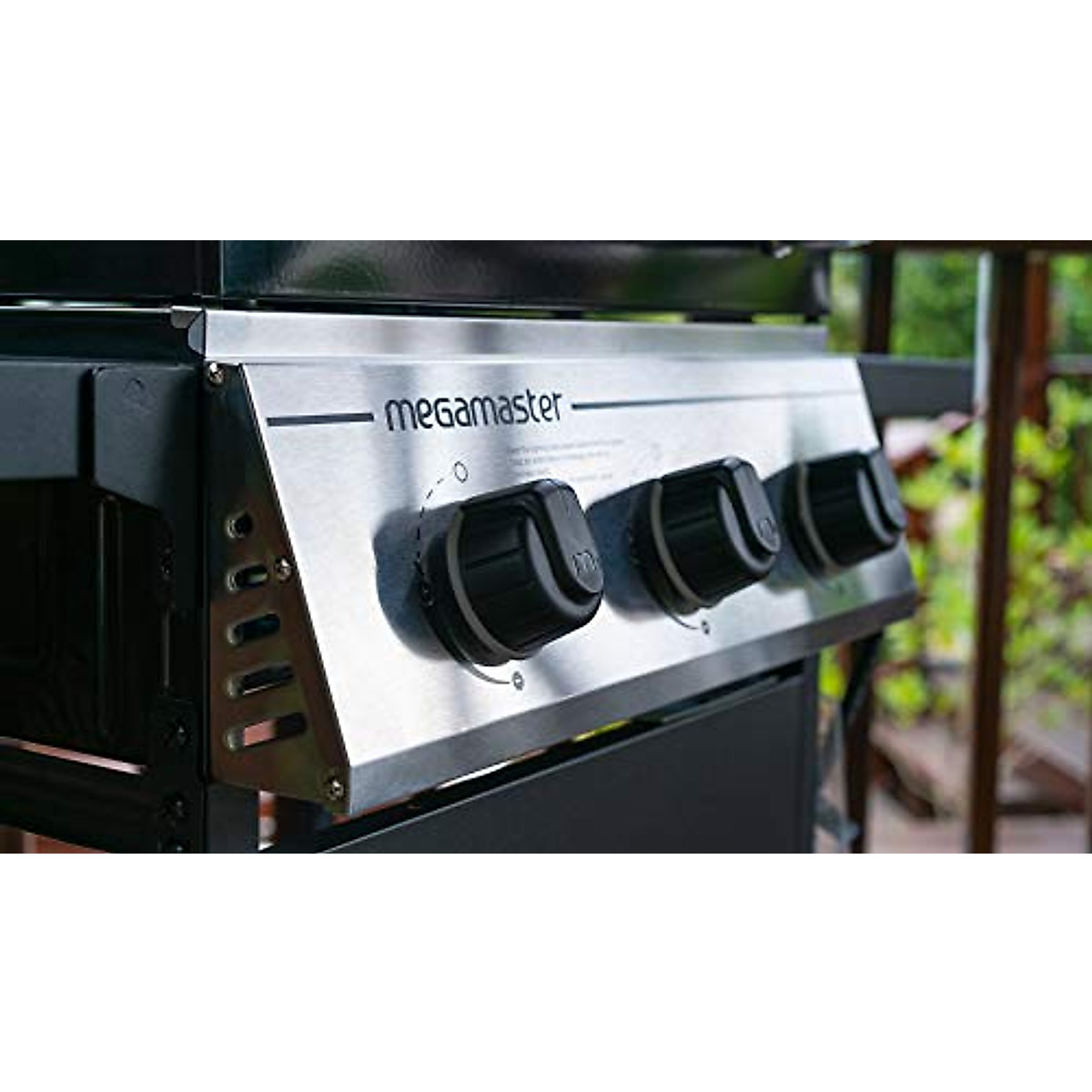 Megamaster 3-Burner Propane Gas Grill with 2 Foldable Side Tables, 30000 BTUs, Perfect for Camping, Outdoor Cooking, Patio and Garden Barbecue Grill, Silver and Black, 720-0988EA