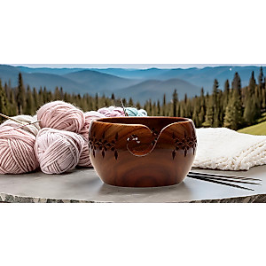 Vriksha Kraft Wooden Yarn ball holder – Large Yarn Bowl for Crocheting (7x4) – Crochet Bowl with Carved Holes – Handmade Knitting Storage Bowl – Crafting Gifts for Women and Wife
