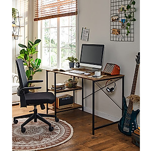 LINSY HOME Computer Desk 47 Inch, Home Office Desk with 2-Tier Storage Shelf, Writing Laptop Table for Gaming Study Working, Easy Assembly, Rustic Brown