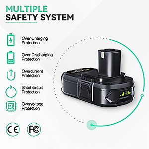 VINIDA 2Packs 3.0Ah P190 18Volt Lithium Replacement Battery for Ryobi 18V Battery P102 P103 P104 P105 P107 P108 P109 P106 Compatible with Ryobi 18V ONE Plus Cordless Tools