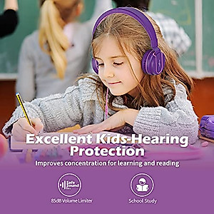 AILIHEN I35 Kids Headphones Wired with Microphone Volume Limited 93dB Children Girls Boys Teen Lightweight Foldable Headset for School Online Course Chromebook Cellphones Tablets (Pink Purple)