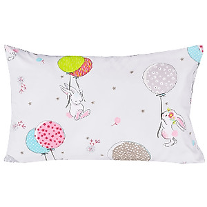 J-pinno Cute Cartoon Rabbit Bunny 100% Cotton 3 Pieces Twin Sheet Set for Kids Girls Children Flat Sheet + Fitted Sheet + Pillowcase Bedding Decoration Gift Set
