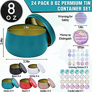 24 Pack 8 oz Candle Jars for Making Candles, Large Metal Candle Jars with Lids, Tin Candle Containers for DIY Candles Making, Arts & Crafts, Storage, Kitchen, Holiday Gifts, Party Supplies, 5 Color
