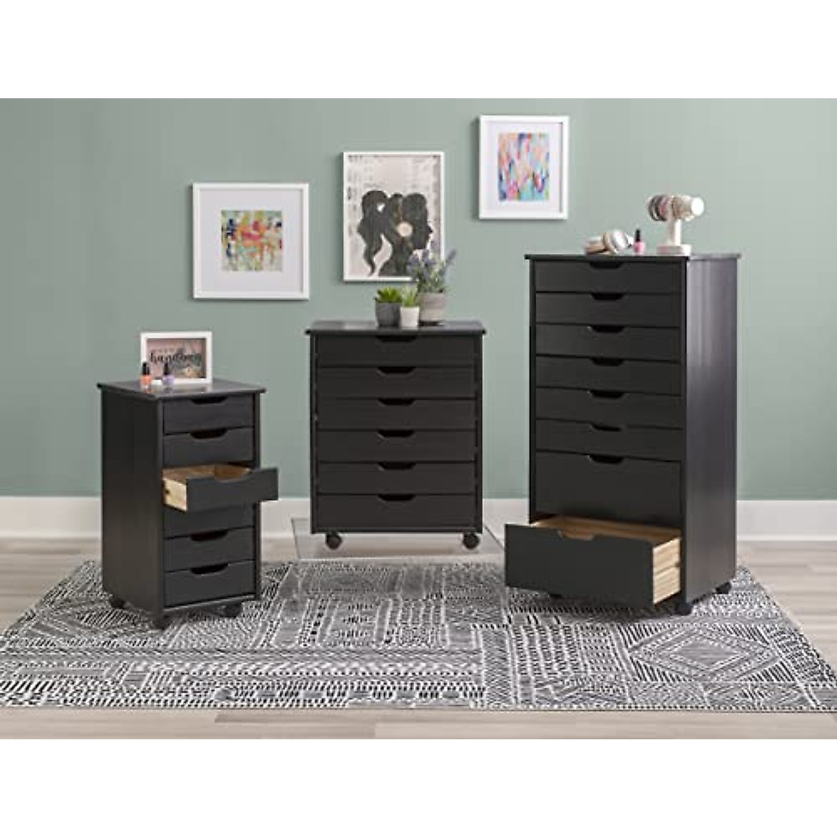 Linon Six Drawer Rolling Storage Corinne Cart, Black 6