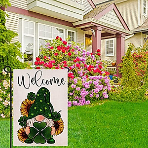 Welcome St Patricks Day Gnome Garden Flag 12.5x18 Inch Double Sided, Shamrock Lucky Clover Holiday Yard Outdoor Flag