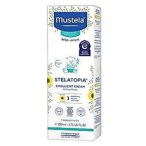 Mustela Stelatopia Eczema-Prone Skin Emollient Baby Cream - Moisturizing Body Lotion with Natural Avocado & Sunflower Oil - Fragrance-Free - 6.76 fl. oz.