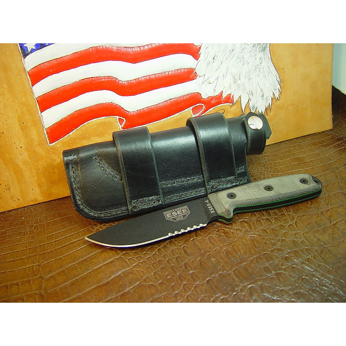 Custom Leather Knife Sheath Fits Rat 4 and ESEE 4, Leather Fixed Blade Knife Holder, Dyed Black
