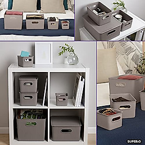 Superio Decorative Plastic Open Home Storage Bins Organizer Baskets, Medium Taupe (4 Pack) Container Boxes for Organizing Closet Shelves Drawer Shelf - Ribbed Collection 5 Liter