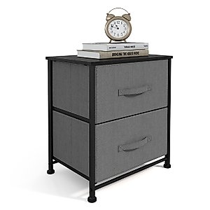 Sehloran 2 Storage Dresser End/Side Table Night Stand, Small Dresser Organizers Unit, Drawer Dresser for Bedroom, Living Room, Closet, Easy Pull Removable Fabric Bins, Wood Top, Gray