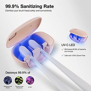 LocknLock UV Toothbrush Sanitizer/Cover for Home/Travel, USB Rechargeable Battery, Dual, Pink