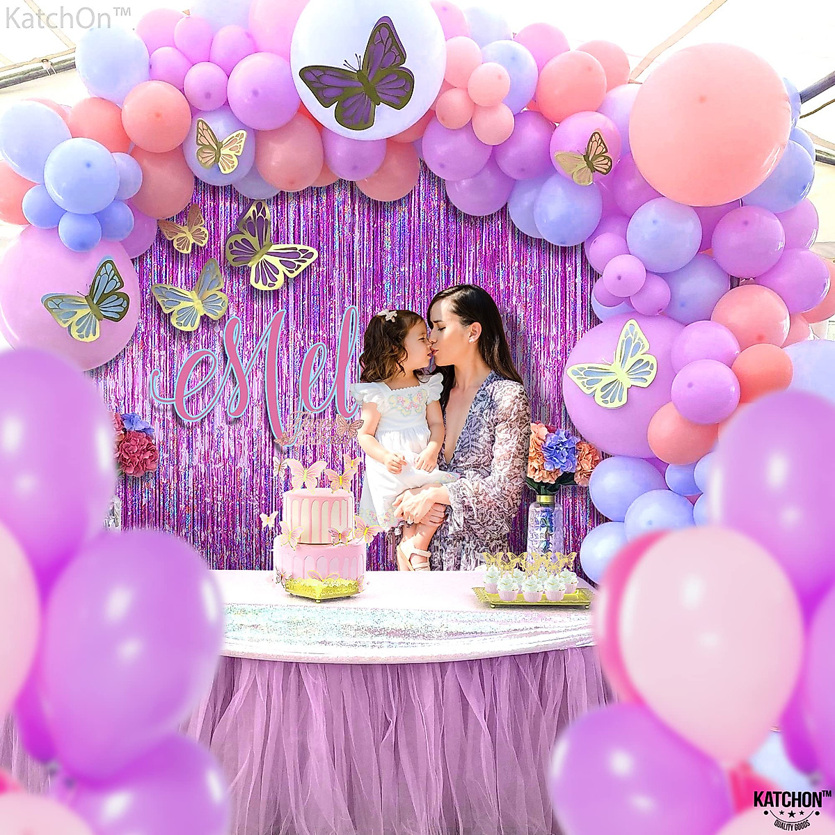 KatchOn, Iridescent Purple Fringe Curtain - 8x3.25 Feet, Pack of 2 | Purple Streamers for Mermaid Birthday Decorations | Purple Party Decorations | Valentine Decorations, Purple Birthday Decorations