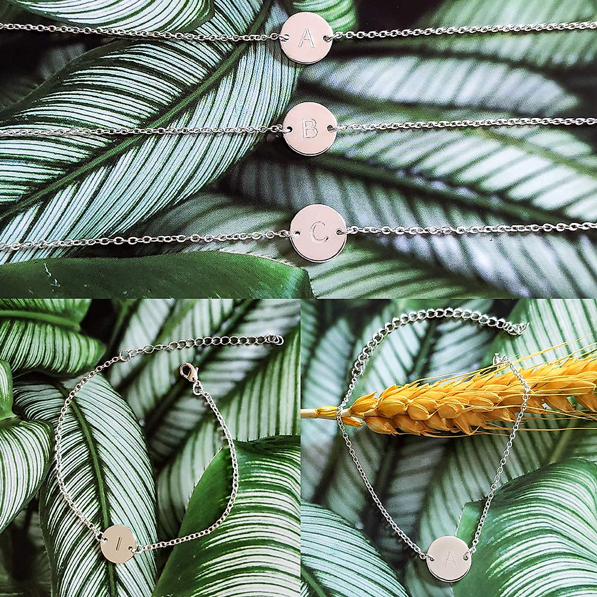 YANCHUN Silver K Initial Bracelet for Women Adjustable Round Disc Alphabet Letters Bracelet for Girls (K)