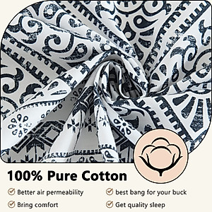 DUOMING Boho Duvet Cover King - 100% Cotton Duvet Cover King Size, White Blue Duvet Cover King with Zipper Closure & 8 Ties, 3 Piece 90x104 Bohemian Duvet Cover Set