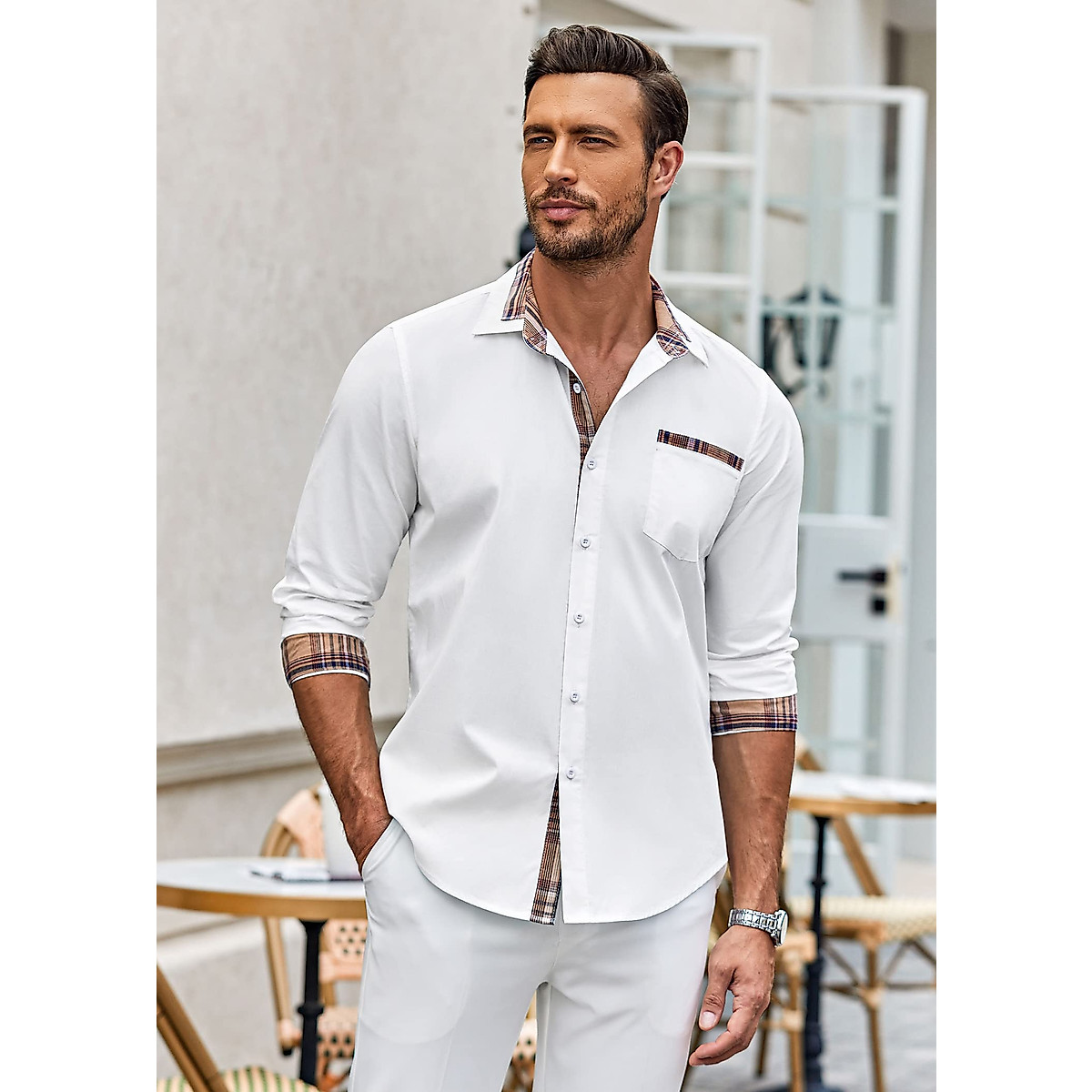 COOFANDY Men's Long Sleeve Dress Shirts Button Down Shirts for Wedding White Large