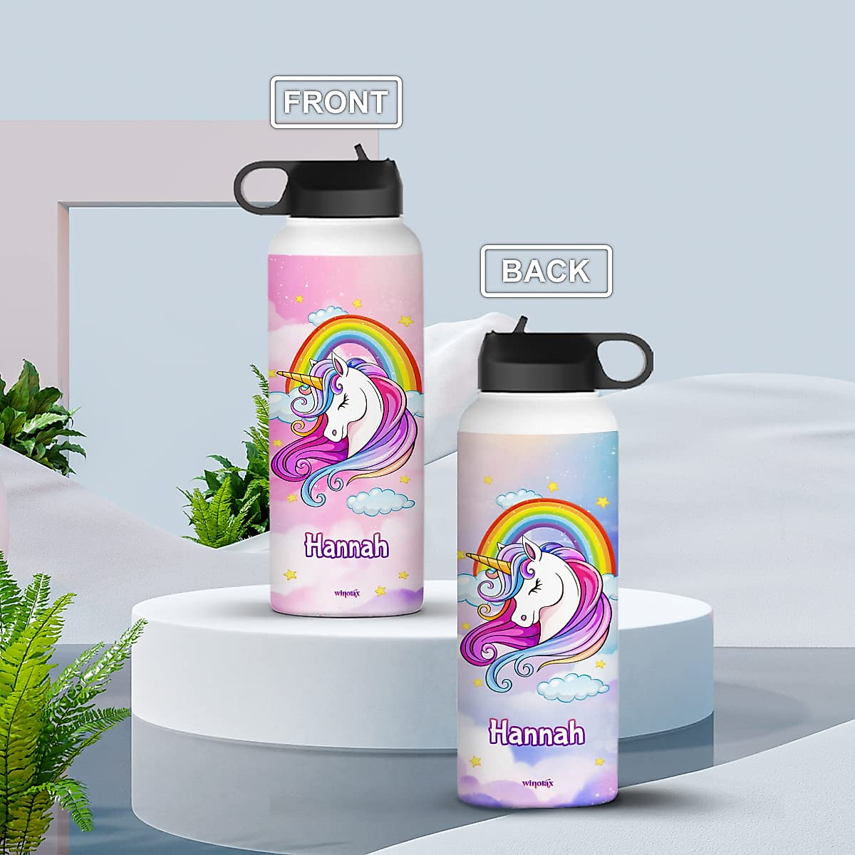 winorax Personalized Unicorn Water Bottle For Kids Women Girls Teen Magical Unicorns Stainless Steel Sports Bottles Birthday Christmas Back To School Gifts Custom Travel Cup with Name