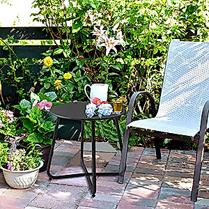 juserox Outdoor Table Small Patio Side Table, Round Metal Side Table, Weatherproof, Portable, Outdoor End Table for Garden, Balcony, Yard (Black)