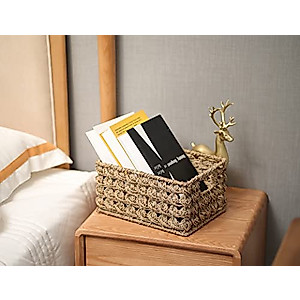 Ellinia Handmade Woven Seagrass Wicker 11.8 x 8.85 x 6.1 Inch Basket for Storage - Bar, Hotel, Pantry, Restaurant, Table Organizer, Bohemian Style, 3-Pack, Natural Seagrass Color