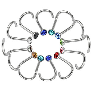 cnomg 20 pieces 316L Stainless Steel Rhinestone Nose Stud Rings Body Piercing- 10 Mixed Color 2.2 MM