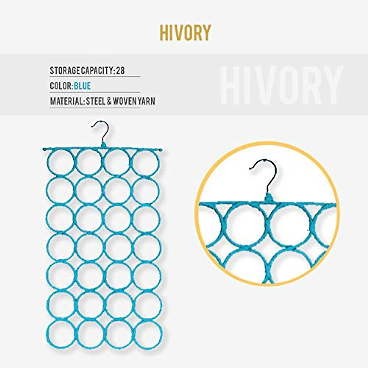 Scarf Hanger ~ Multiple Purpose Holder for Closet ~ Clutter Removing and Space-Saving Hanger for Scarves, Shawl, Belts & Accessories ~ Scarf Hanger 28 Rings (Sky Blue)