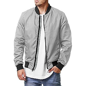 COOFANDY Mens Lightweight Bomber Jacket Classic Slim Fit Zipper Sportswear Jacket Light Coat Light Grey L